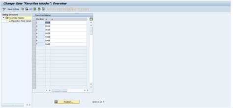 J7LFAVOURITE1 SAP Tcode Favorites Mgmt Header Field Catalog