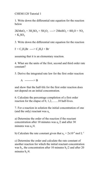 Solved Chem1120 Tutorial 1 1 Write Down The Differential