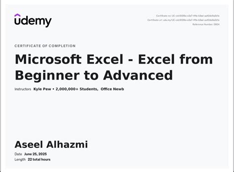 Ive Just Completed The “microsoft Excel From Beginner To Advanced” Course On Udemy Aseel