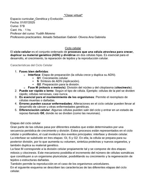 Ciclo Celular Pdf Biología Celular Mitosis