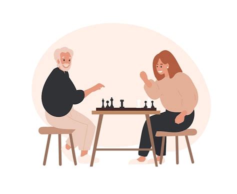 Tournoi D échecs Entre Un Vieil Homme Et Une Jeune Femme Un Homme âgé