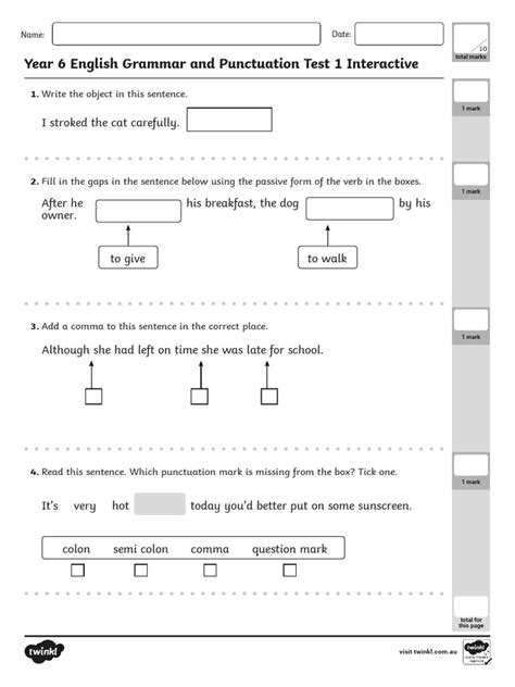 Year 6 English Grammar And Punctuation Test 1 Interactive Pdf
