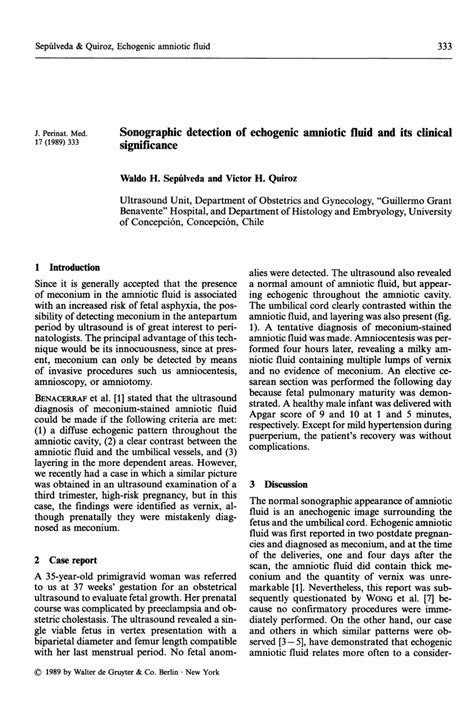 Pdf Sonographic Detection Of Echogenic Amniotic Fluid And Its Clinical Significance