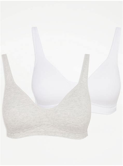 Whitegrey Sporty Non Wired Padded Bras 2 Pack Lingerie George At Asda