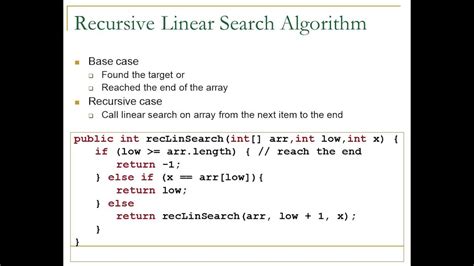 recursive linear search algorithm algorithms youtube
