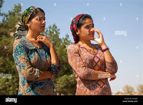 Two Islamic Turkmen Women In Traditional Dress Merv Turkmenistan