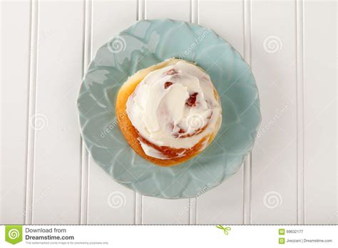 Cinnamon Roll With Cream Cheese Frosting Rop View Stock Image Image