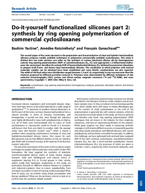 Pdf Do It Yourself Functionalized Silicones Part 2 Synthesis By Ring Opening Polymerization
