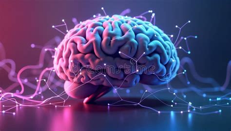 3d Model Of Human Brain Neural Network Connections Shown Neon Lines