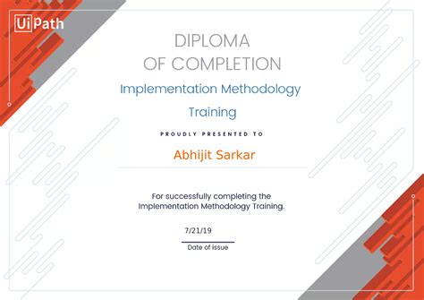 Rpa Implementation Methodology Completion Diploma Ppt