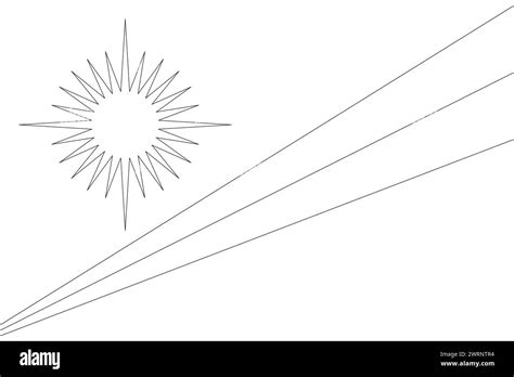 Marshall Islands Flag Thin Black Vector Outline Wireframe Isolated On White Background Ready