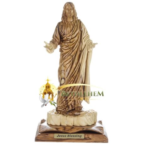 Jesus Blessings Statue Handcrafted Olive Wood From Bethlehem