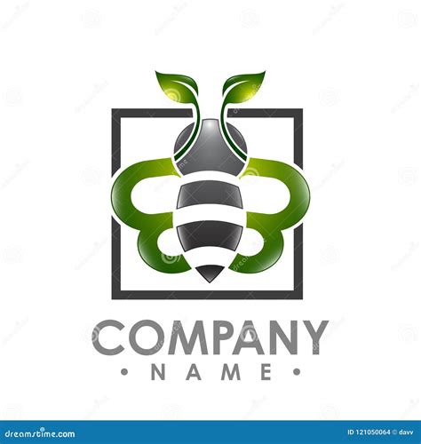 Logo Abstract Bee Flying With Green Leaf Wing Inside Aquare Shape Stock Vector Illustration Of
