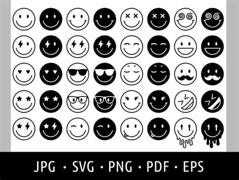 Trendy Smiley Face Svg Files For Cricut Bundle Emoji Svg Etsy