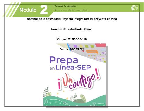 Proyecto De Vida Prepa En Linea Nombre De La Actividad Proyecto Integrador Mi Proyecto De