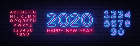 2020 새해 복 야 네온 텍스트입니다 계절 전단지 및 인사말 카드 또는 크리스마스 테마 초대에 대한 2020 새해 디자인