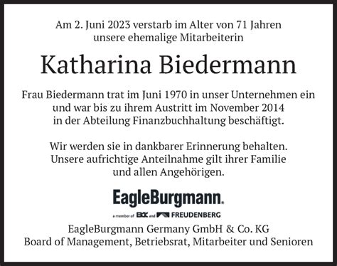 Traueranzeigen Von Katharina Biedermann Trauermerkurde