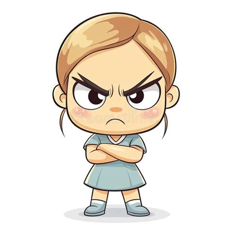 Cute Chibi Character With Puffy Cheeks Arms Crossed And Angry
