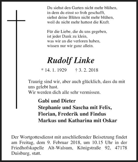 Traueranzeigen Von Rudolf Linke Trauer In NRW De