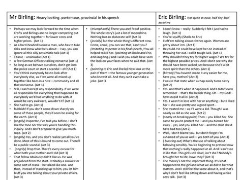 Mr Birling Heavy Looking Portentous Provincial In His Speech Ppt