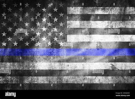 Usa Thin Blue Line Grunge Black And White Flag Illustration Country