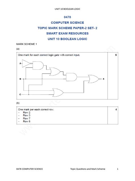 102 Igcse Computer Science Boolean Logic Mark Scheme Paper 2 Set 2 Pdf