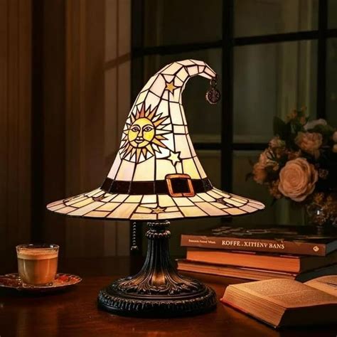 Witch Hat Lamp Stained Glass Resin Witch Hat Lights With Mystical