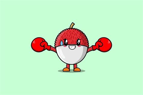 스포츠 복싱을 하는 귀여운 리치 마스코트 만화 프리미엄 벡터