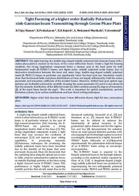 Pdf Tight Focusing Of A Higher Order Radially Polarized Sinh Gaussian