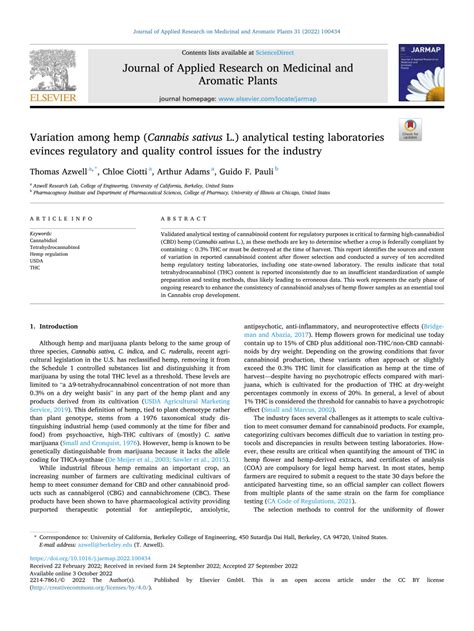 Pdf Variation Among Hemp Cannabis Sativus L Analytical Testing