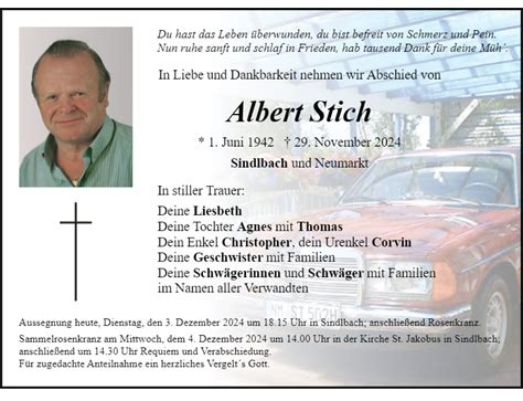Albert Stich 01061942 29112024 Berg Sindlbach Heimatfriedhof