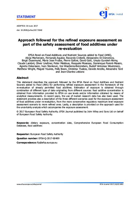 Pdf Approach Followed For The Refined Exposure Assessment As Part Of The Safety Assessment Of