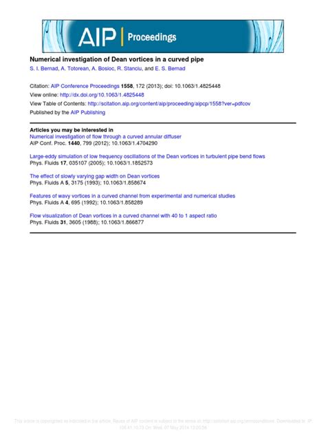 Dean Vortices In Pipe Flow Pdf Fluid Dynamics Vortices