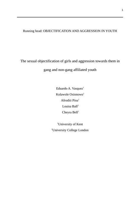 Pdf The Sexual Objectification Of Girls And Aggression Towards Them In Gang And Non Gang