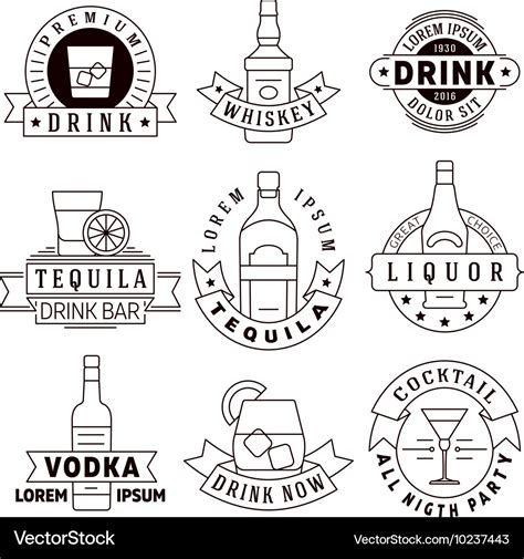 Alcohol Drinks Emblems Badges Logo Set Royalty Free Vector