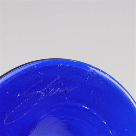 Rick Srini Art Glass Iridescent With Cobalt Blue Goblets Set Of Eleven
