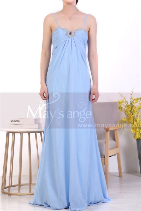 Sky Blue Plus Size Long Chiffon Bridesmaid Dresses Shiny Neckline