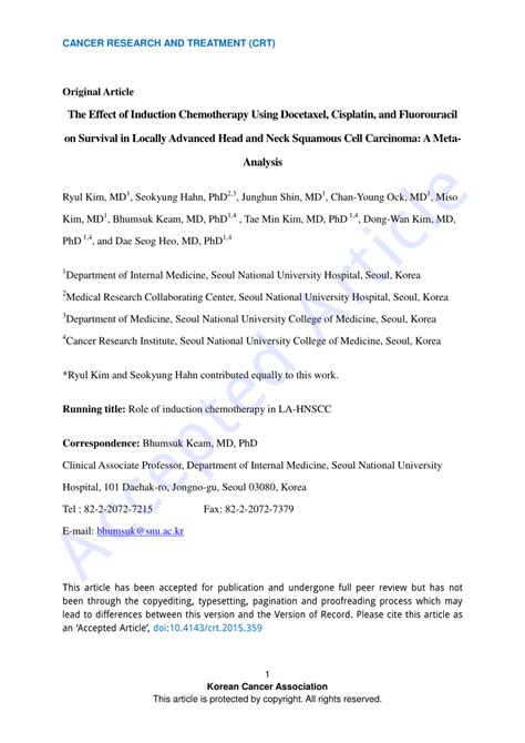 Pdf The Effect Of Induction Chemotherapy Using Docetaxel Cisplatin And Fluorouracil On