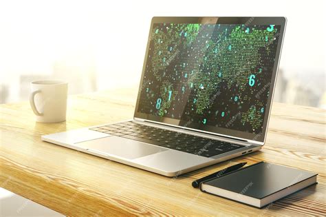 추상 프로그래밍 언어 홀로그램과 세계 지도 인공 지능 및 신경망 개념 3d 렌더링이 포함된 최신 컴퓨터 디스플레이 프리미엄 사진