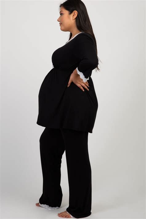Pinkblush Black Lace Trim Plus Maternity Pajama Set