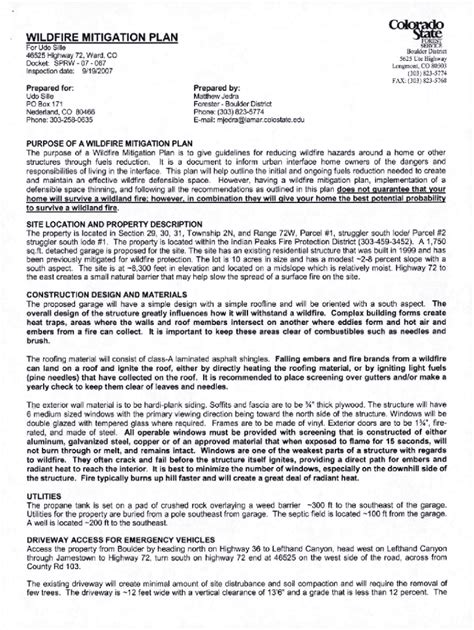 Fillable Online Wildfire Mitigation Plan Fax Email Print Pdffiller