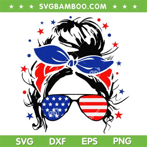 Messy Bun 4th Of July Svg Png