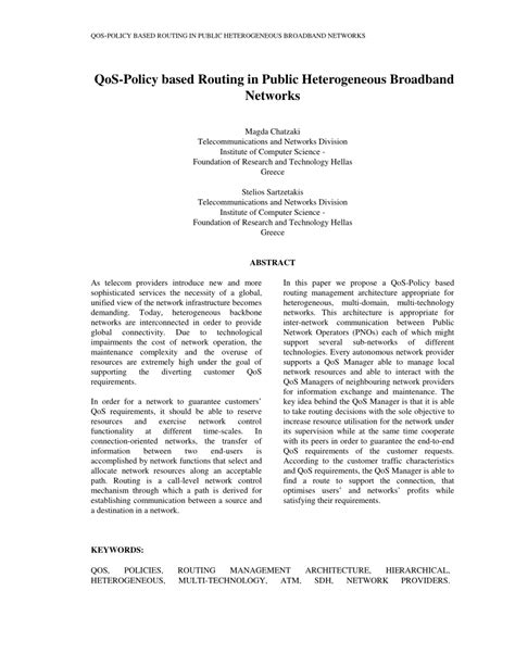 Pdf Qos Policy Based Routing In Public Heterogeneous Broadband Networks