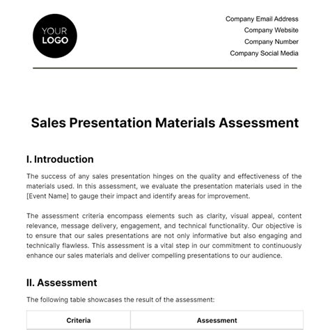 Free Sales Presentation Materials Assessment Template To Edit Online