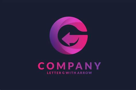 로고 타입 문자 G 보라색 절연 파란색 배경 벡터 그래픽 로고 디자인 요소에 화살표가 있는 모노그램 로고 디자인 문자 G 프리미엄 벡터