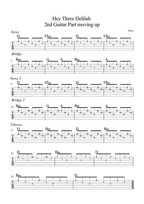 Guitar Chords For Hey There Delilah