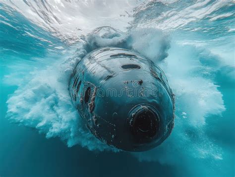 Submarine Surfacing Breaking Through The Waves Dramatic Lighting Underwater Perspective Stock