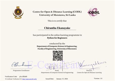 Python Learningjourney Skilldevelopment Universityofmoratuwa Careergrowth Chirantha Ekanayake