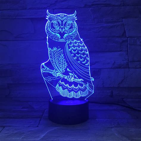 3d Led Lamp Met Gravering Rgb 7 Kleuren Uil