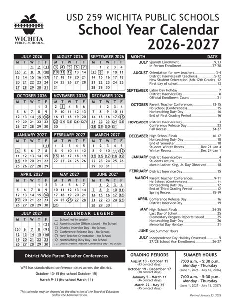 Usd 259 Wichita Public Schools 26 27 Calendar Updated Educounty